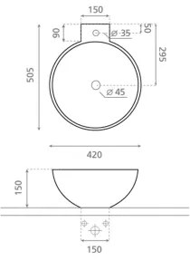 Bathco 0028 - Umyvadlo na desku BAYONA 42x50,5 cm porcelán/bílá