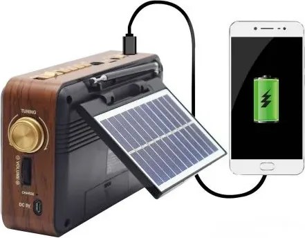 Solární retro rádio s USB, TF slotem, LED lampičkou - CMiK MK-193BT - Olivové