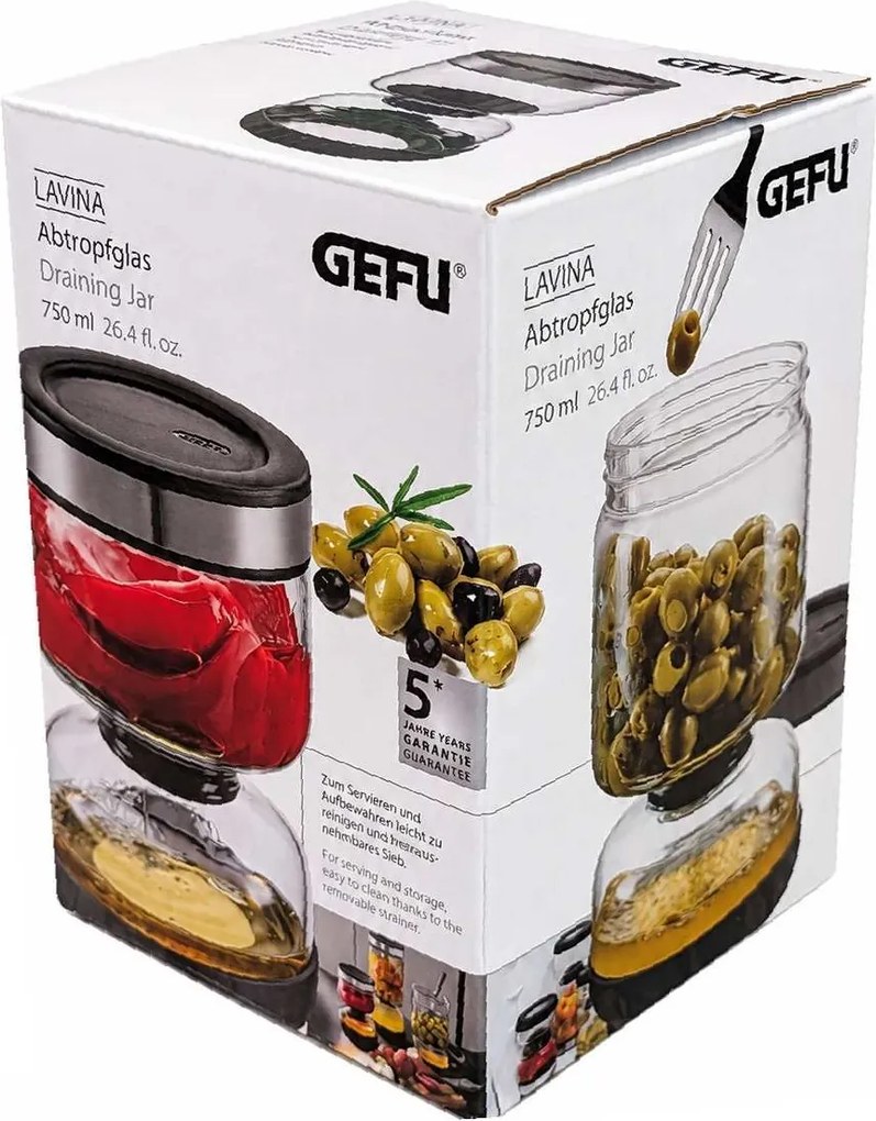 Gefu Lavina odkapávací sklenice na okurky a olivy 750 ml