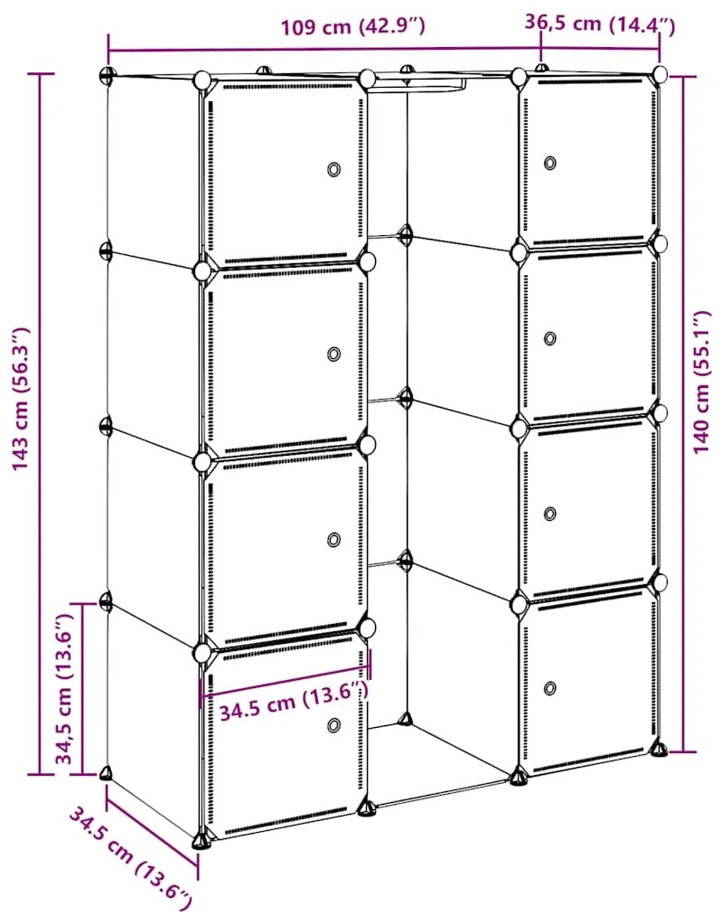 vidaXL Marketos Modulární skříň s 9 přihrádkami 109x36,5x143 cm bílá