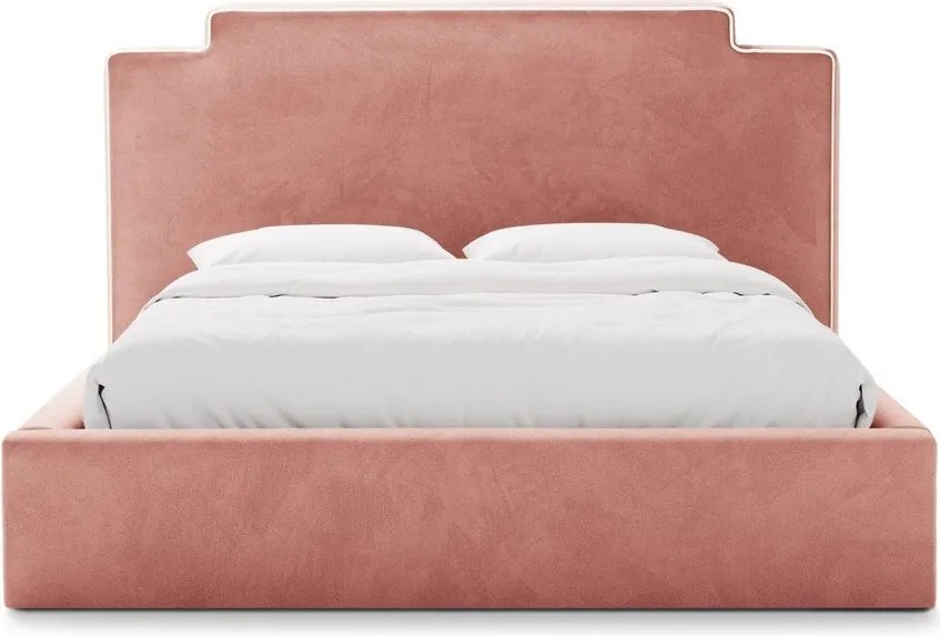 Růžová čalouněná dvoulůžková postel s úložným prostorem s roštem 140x200 cm Princess – Micadoni