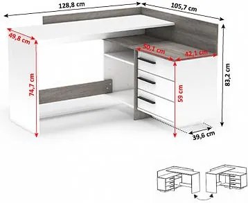Univerzální PC stůl, rohový, bílá / dub trufel prata, TALE NEW
