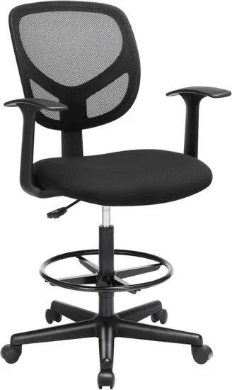 Ergonomická kancelářská židle s opěrkami, vysoká otočná židle s výškou sedáku 55-75 cm, černá