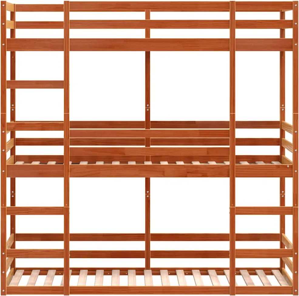 Třípatrová postel voskově hnědá 90x190 cm masivní borové dřevo 3284259