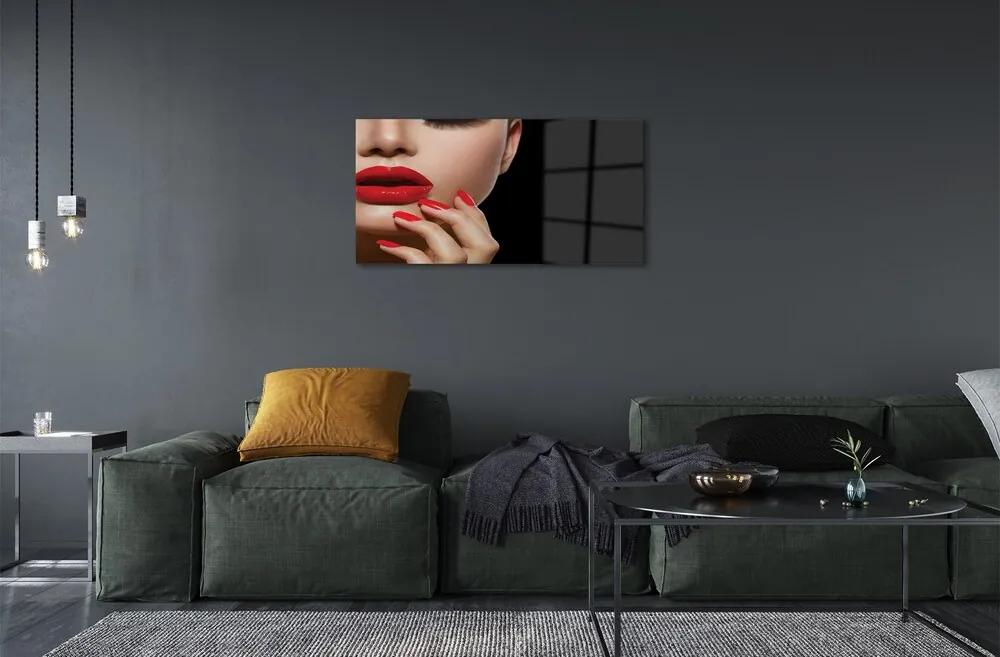 Obraz na skle Žena červené rty a nehty 125x50 cm