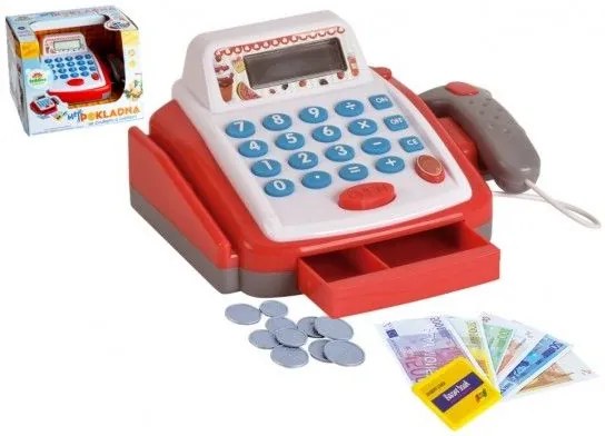 Teddies Pokladna malá digitální plast 18cm s doplňky na baterie se zvukem se světlem