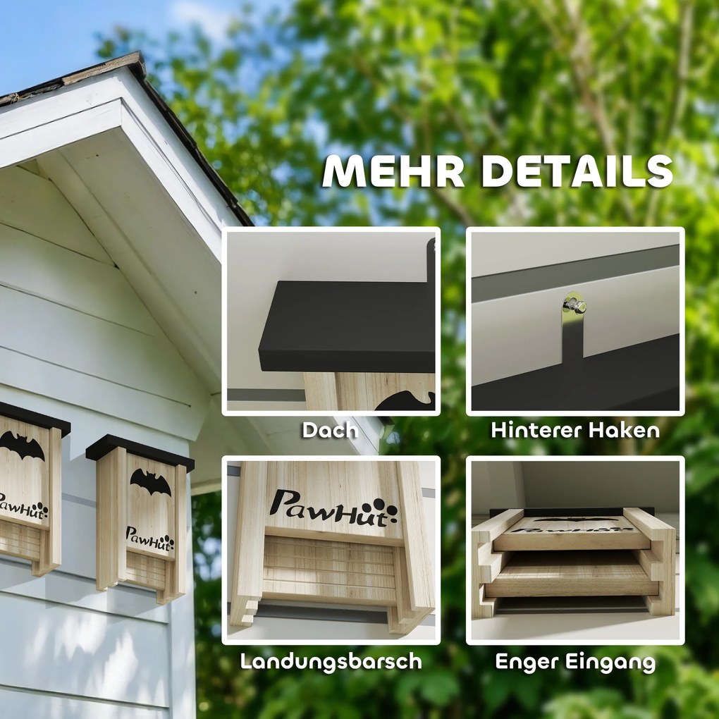 sada 3 budek pro netopýry, netopýří budky pro zahrady, sady, farmy, snadné zavěšení, 18 x 6 x 22,5 cm