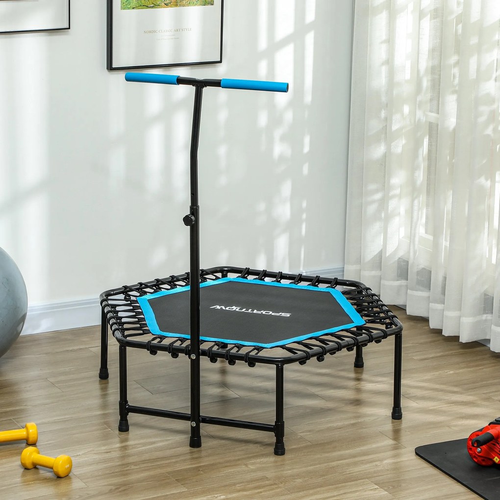 SPORTNOW Fitness Trampolina 114x114x132 cm S elastickým skákacím povrchem a nastavitelným 3-úrovňovým madlem, ocelový rám pro trénink nohou a těla do…