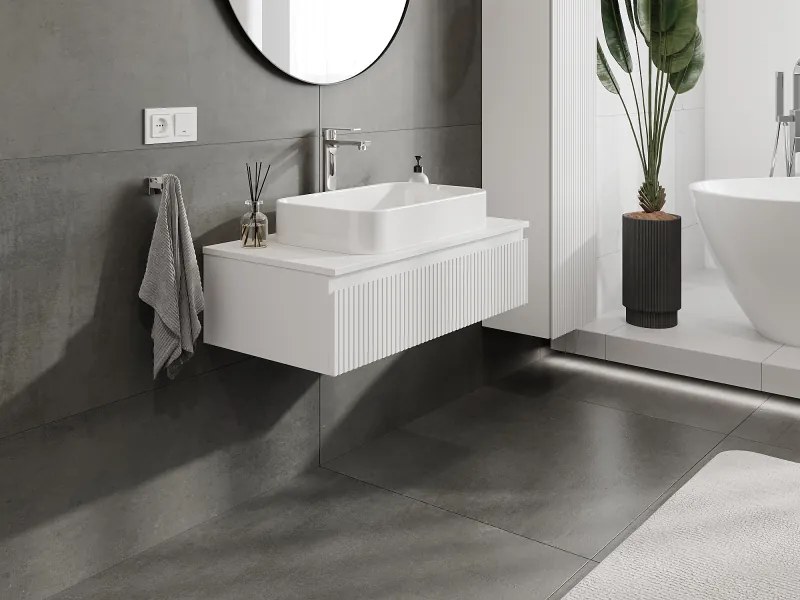 Mexen Rivel, koupelnová skříňka 90 cm, 1 zásuvka, drážkovaná, bílá matná, 91A20-09023-1-BF01