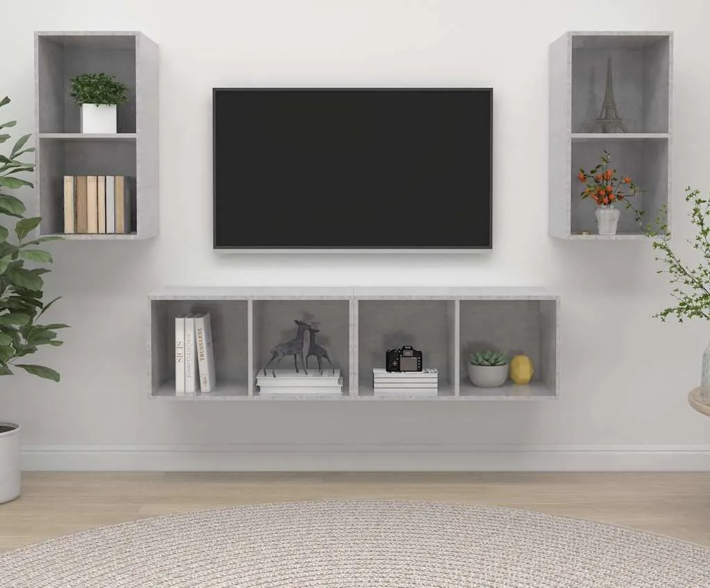 vidaXL Nástěnné TV skříňky 4 ks dřevotříska [3079871] Barva: Betonová šedá