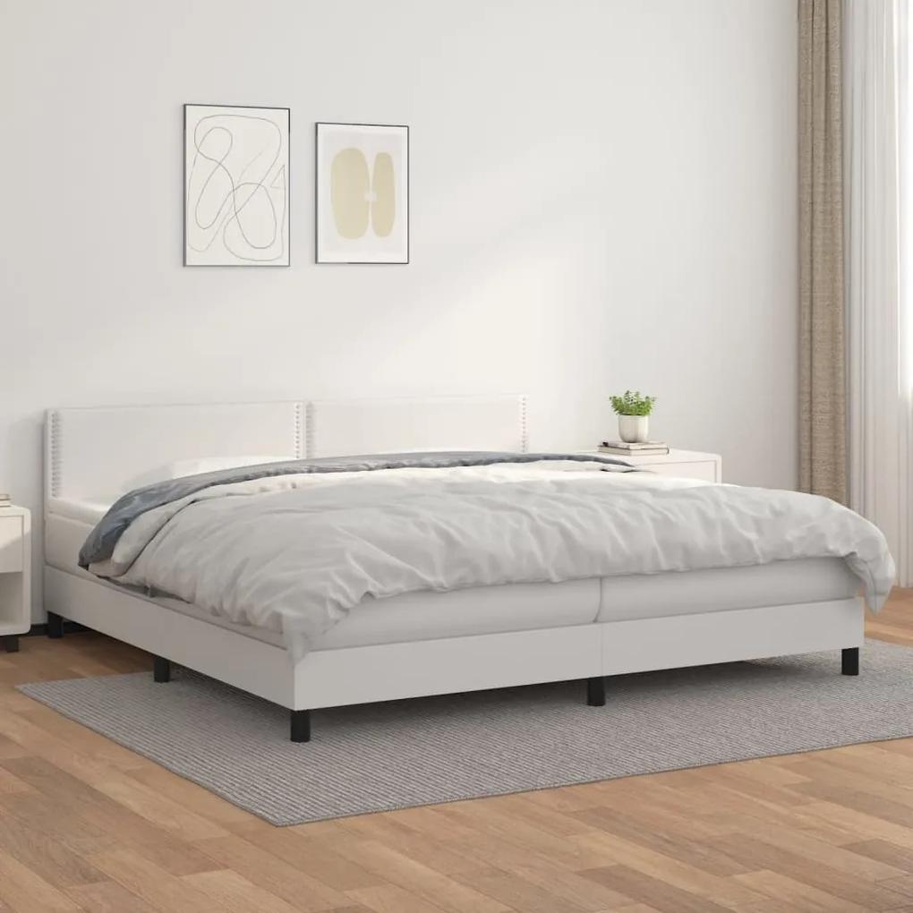 Box spring postel s matrací bílá 200x200 cm umělá kůže - Default Title