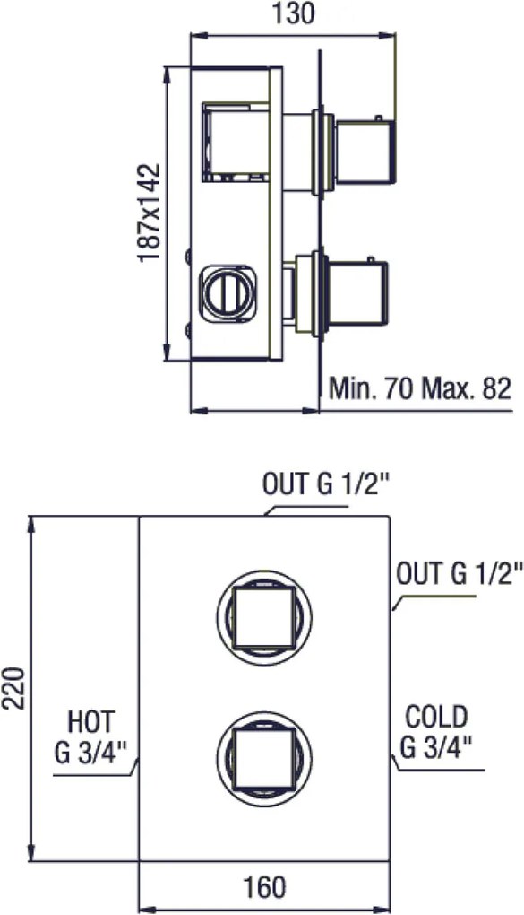 Sapho Dimy DM392 sprchová termostatická podomítková baterie páková 2 výstupy
