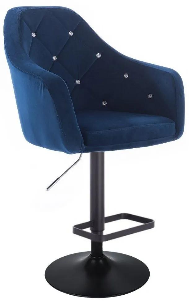 LuxuryForm Barová židle ROMA VELUR na černém talíři - modrá