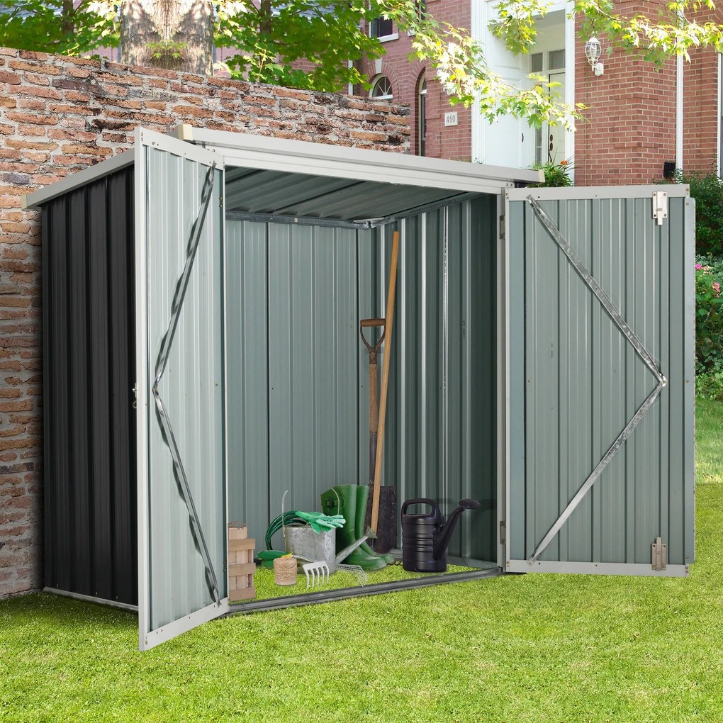 Outsunny Zahradní Kůlna 1,26 m² 147x86x134 cm Kovová Zahradní Kůlna se 2 Dveřmi a Zámkem pro Úložiště Nářadí na Terase Černá