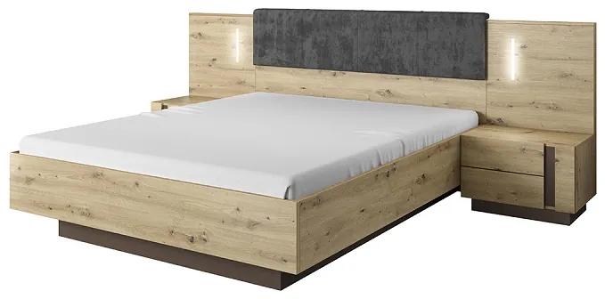 Arco postel 160 s nočními stolky Dub artisan/Grafit Zvolte možnost: rošt dřevěný rám