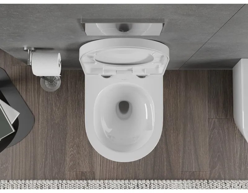 Mexen Rico, závěsná WC mísa 490x360x370 mm, Rimless Tornádo + WC sedátko z duroplastu, bílá lesklá, 30720200T