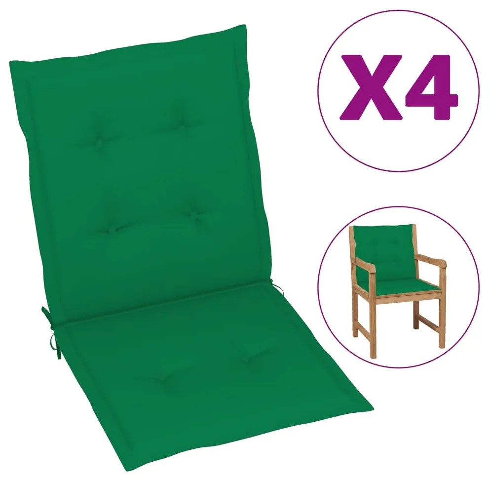 47557 vidaXL Podušky na zahradní židle 4 ks zelené 100 x 50 x 3 cm