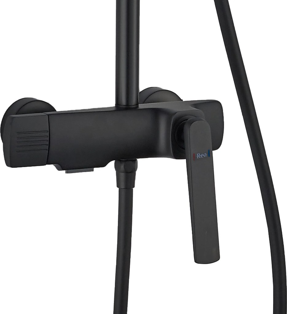 Rea Rebel, sprchový-vanový set s dešťovou a ruční sprchovou hlavicí, černá matná, REA-P2416