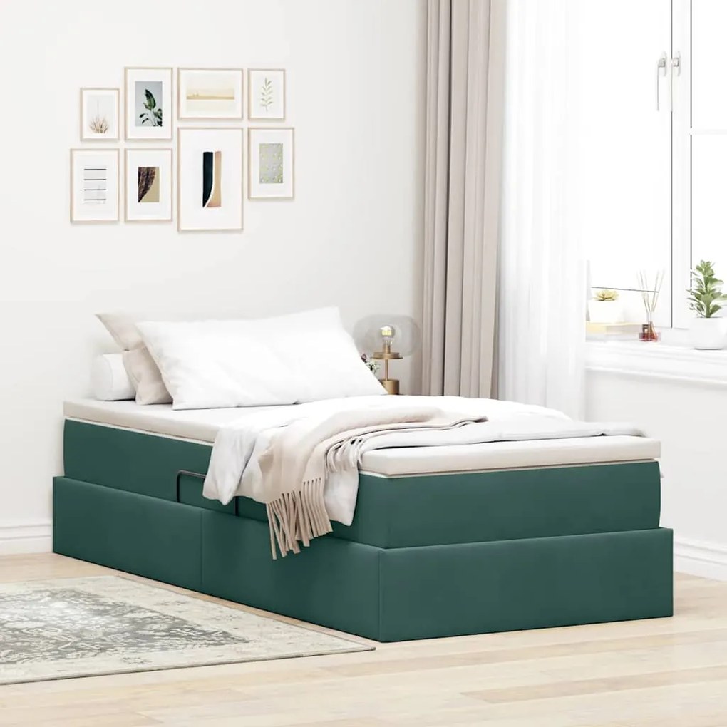 Postel s úložným prostorem a matrací Tmavě zelená 100 x 200 cm 3370284