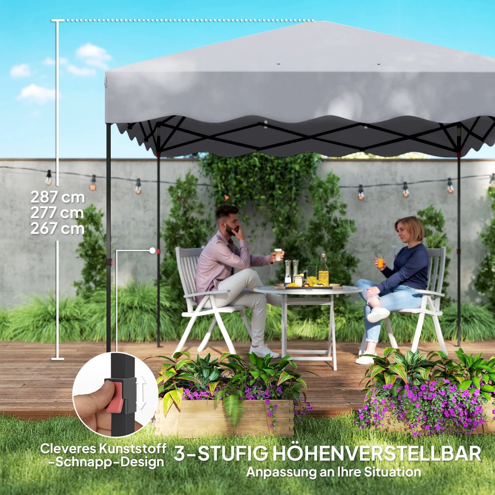 Outsunny 3 x 3 m rozkládací pavilon, nastavitelný zahradní stan, s rolovacím pouzdrem, pro zahradu, terasu, kov, látka, světle šedá