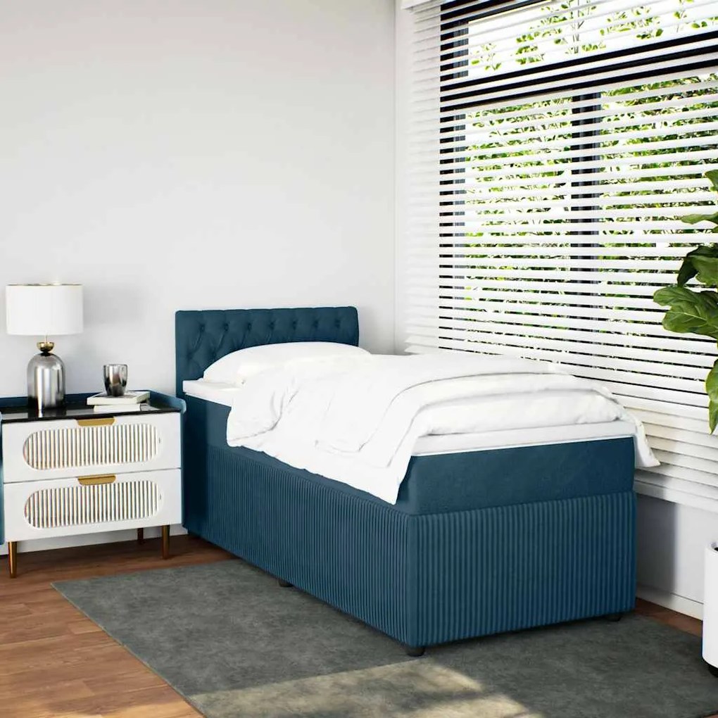 Box spring postel s matrací modrá 90 x 190 cm samet 3287624