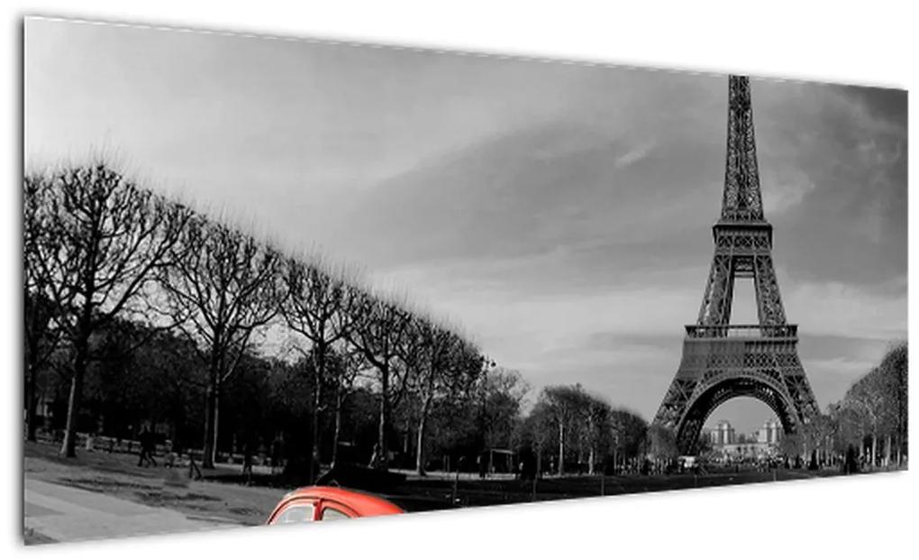 Trabant u Eiffelovy věže - obraz na stěnu (100x40cm)