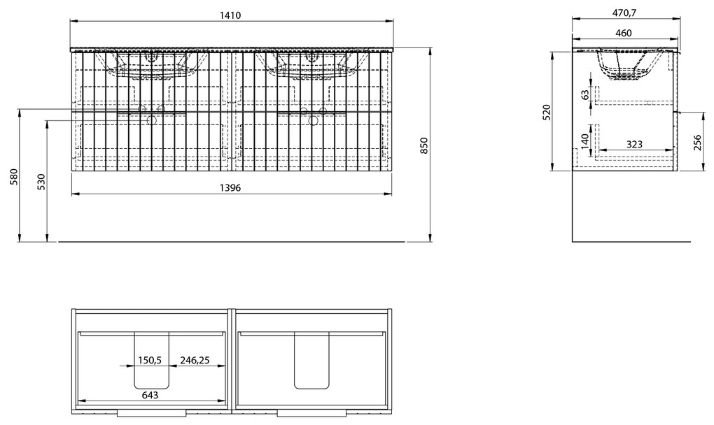 Sapho Sapho, CIRASA STRIP umyvadlová skříňka 139,6x52x46cm, dub alabama, CR141-2322-21