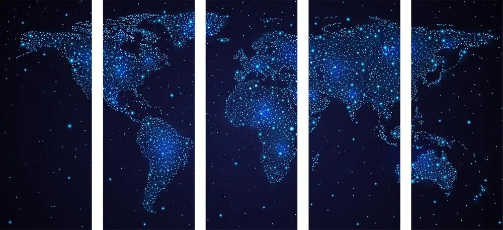 5-dílný obraz mapa světa s noční oblohou - 200x100 cm