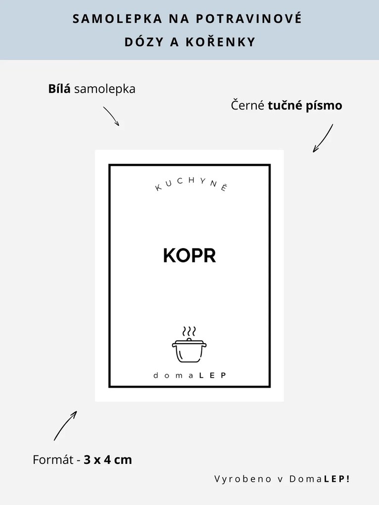Samolepka na kořenky KOPR bílá 3 × 4 cm tučné písmo