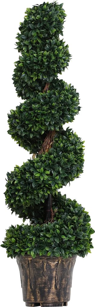 Umělý spirálový buxus Outsunny (Ø32cm x 120cm), Zelená dekorace pro interiér a exteriér, vč. květináče