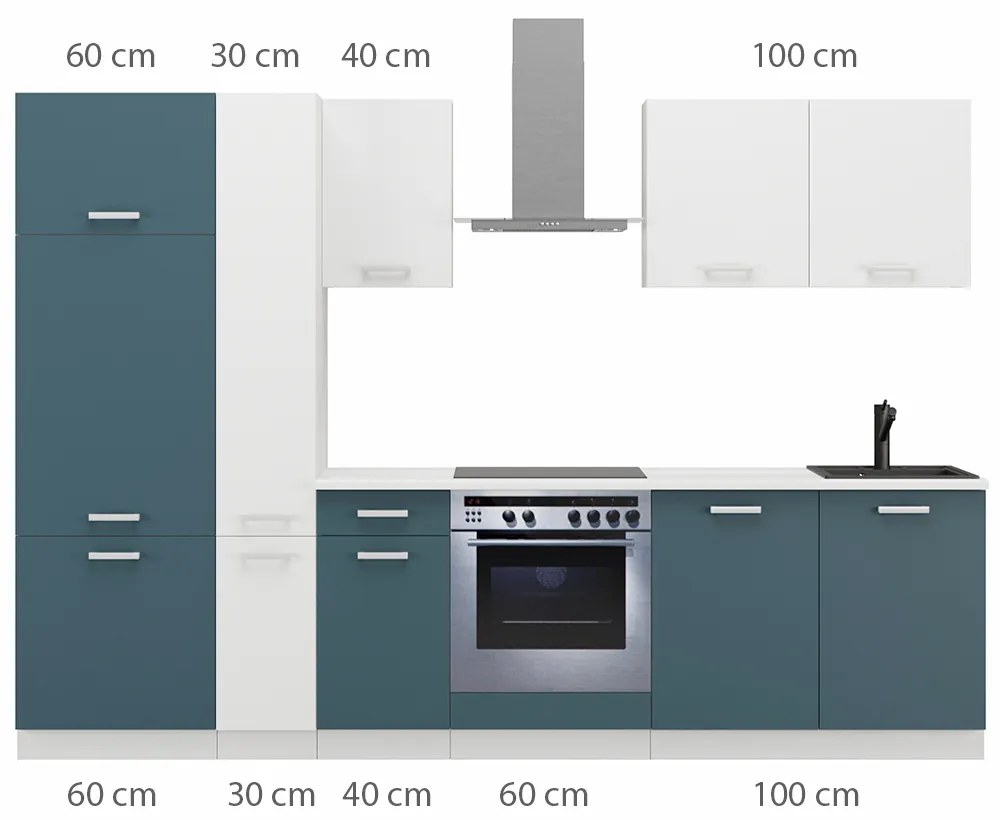 Kuchyňská linka TONI | 290 cm | S PRACOVNÍ DESKOU | skaggerak modrá