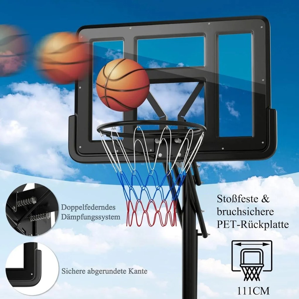 Costway Nastavitelný basketbalový koš 245–305 cm, černý