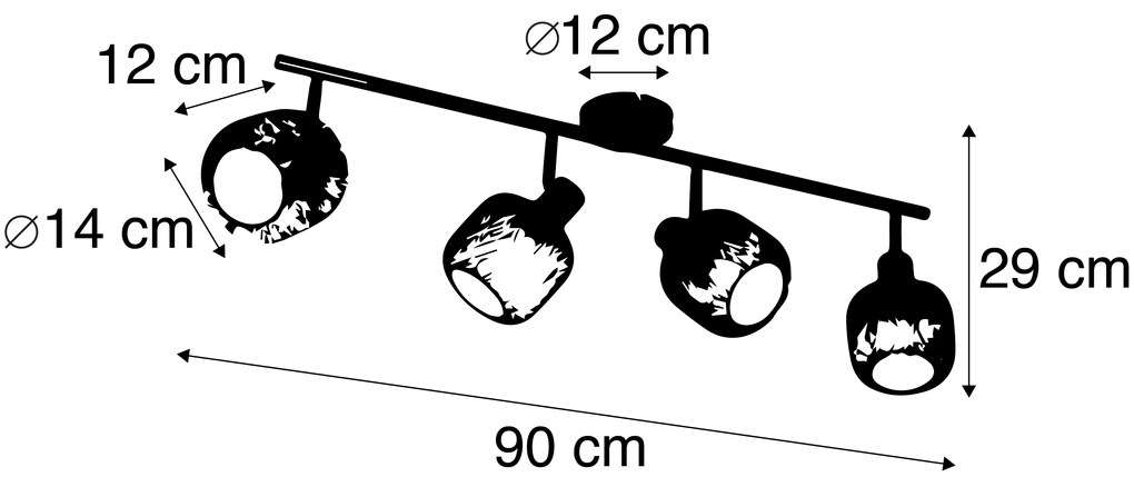 Průmyslové bodové světlo černé se zlatem 4-světlo - Bliss Mesh