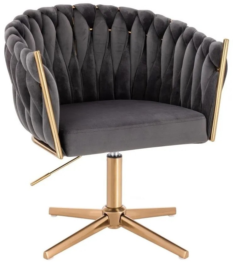 LuxuryForm DESIGN Otočná židle NORDEN VELUR na zlatém kříži - tmavě šedá