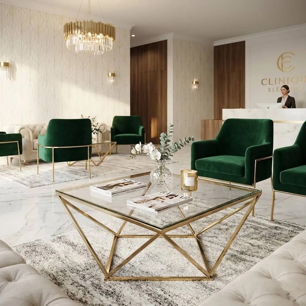 Tutumi Tutumi, skleněný konferenční stolek Glamour 80x80x45 CS-14G, zlatá, KRZ-06585