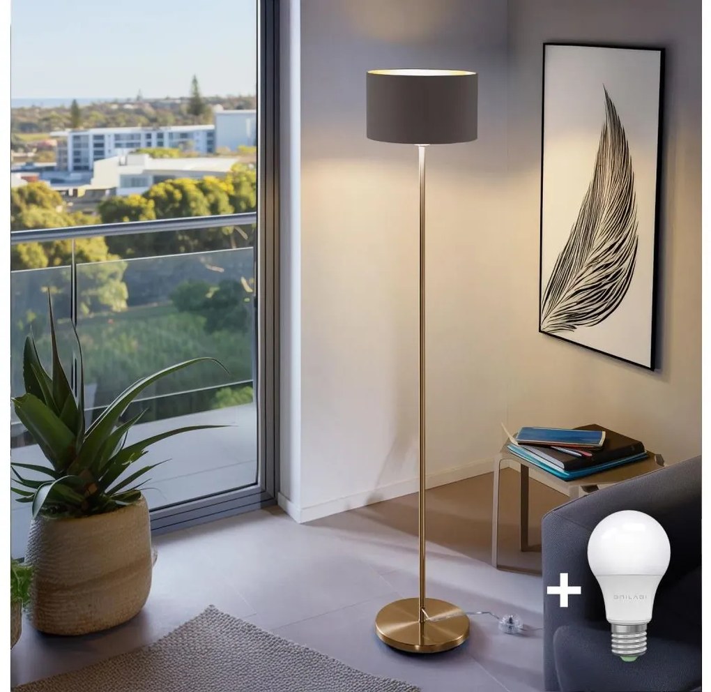 LED Stojací lampa TUNJA 1xE27/20W/230V pr. 30 cm zlatá/hnědá