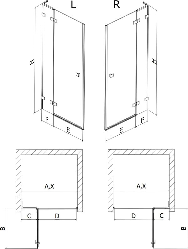 Mexen, Mexen Lunar L výklopné pravé sprchové dveře 70 cm, transparentní, černé - 834L-070-000-70-00-P