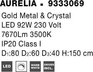 Závěsné LED svítidlo NOVA LUCE AURELIA 92W 3500K 9333069 stmívatelné Triac