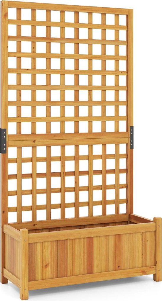 Costway Dřevěný vyvýšený záhon s mřížkou 76 × 32 × 143 cm, oranžový