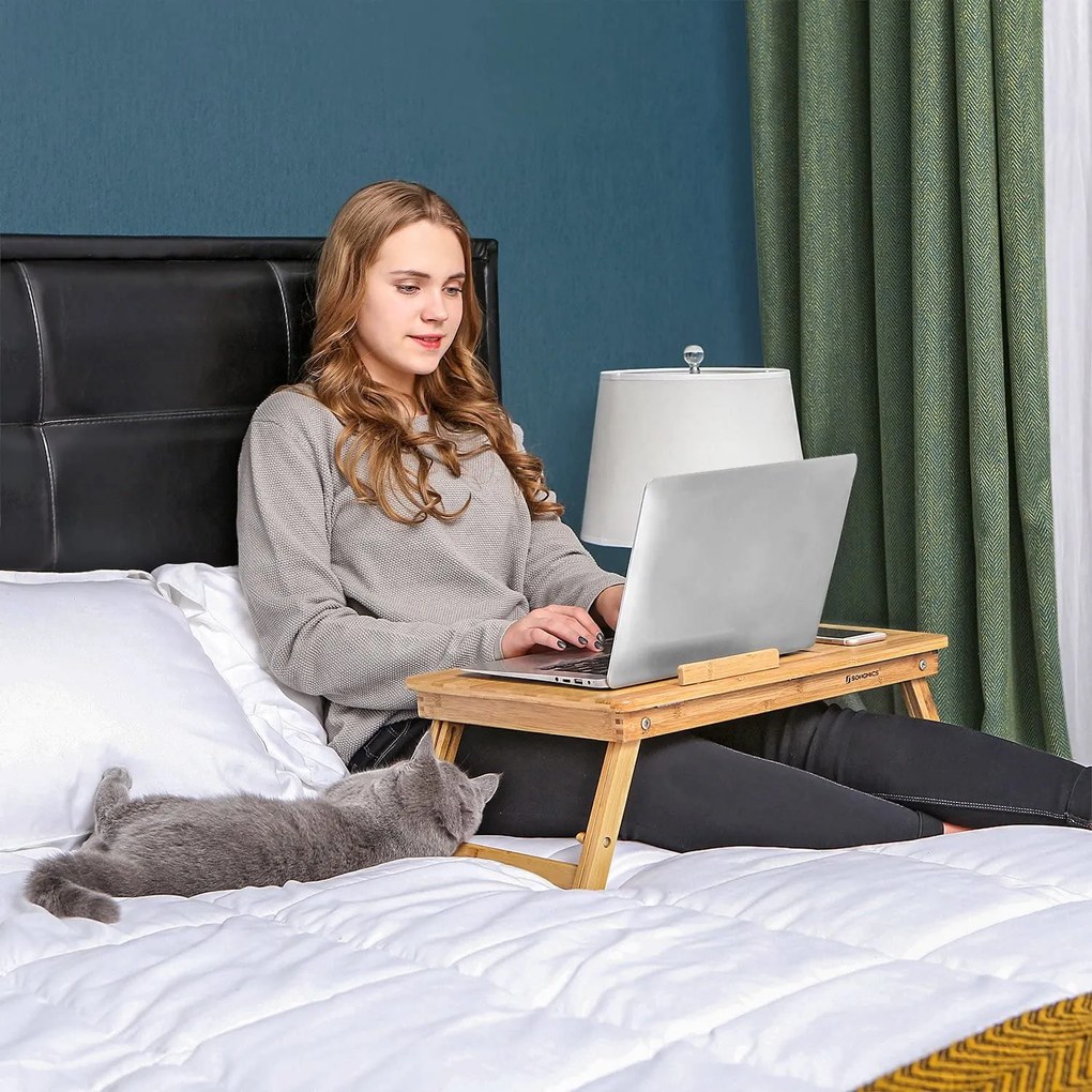 Bambusový stůl na laptop, výškově nastavitelný skládací držák na laptop