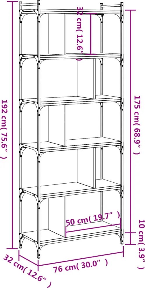 vidaXL Knihovna s 6 policemi 76x32x192 cm kompozitní dřevo [833946] Barva: Černá