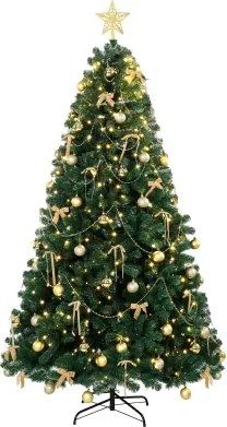 HOMCOM Umělý vánoční stromek 180 cm s 240 LED světly, 755 PVC větviček, hvězda, koule, mašle, zelený