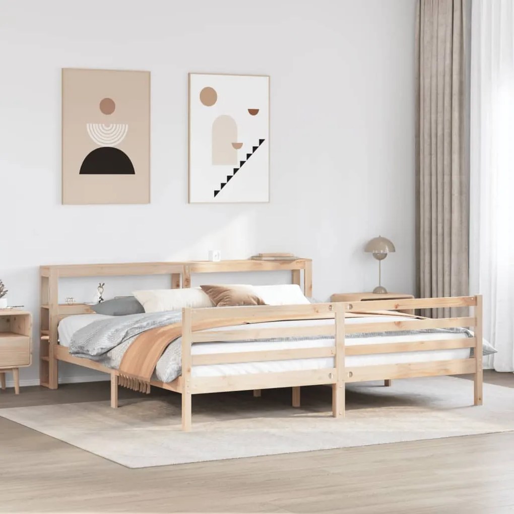 Rám postele s čelem 200 x 200 cm masivní borové dřevo 3305951