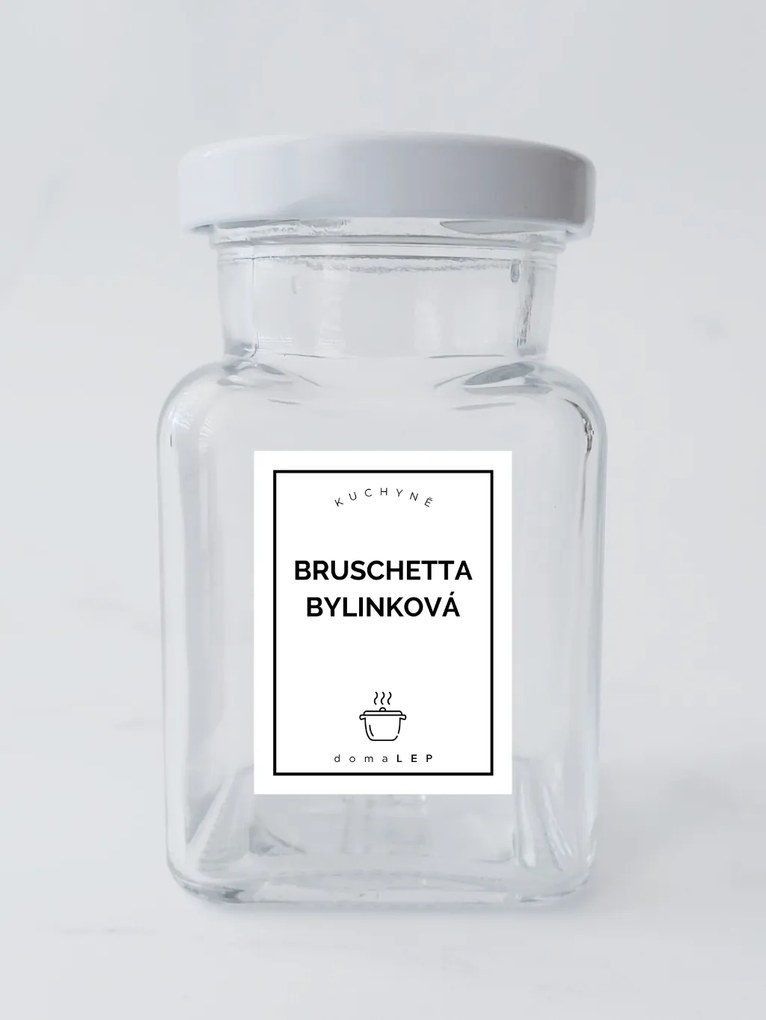Samolepka na kořenky BRUSCHETTA BYLINKOVÁ bílá 3 × 4 cm tučné písmo