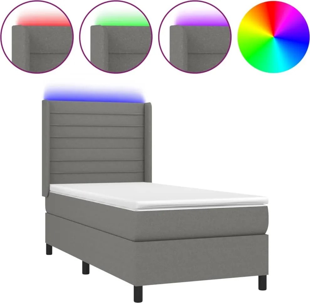 vidaXL Box spring postel s matrací a LED 90x200 cm textil [3138366] Barva: Tmavě šedá