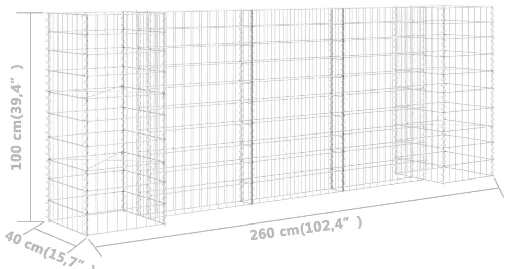 vidaXL Marketos Gabionový truhlík ve tvaru písmene H ocelový drát 260x40x100 cm