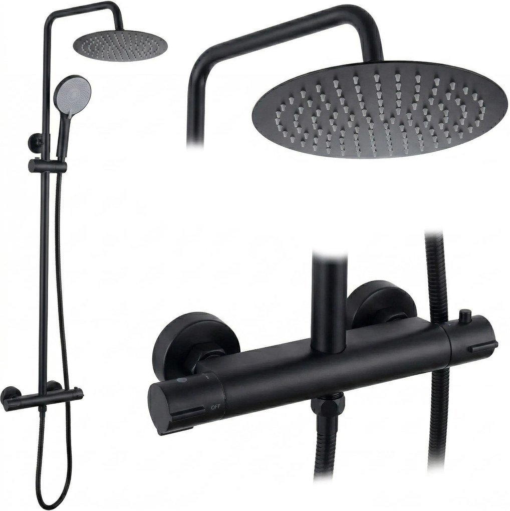 Rea Lungo, sprchový set s termostatem, černá matná, Rea-P6733