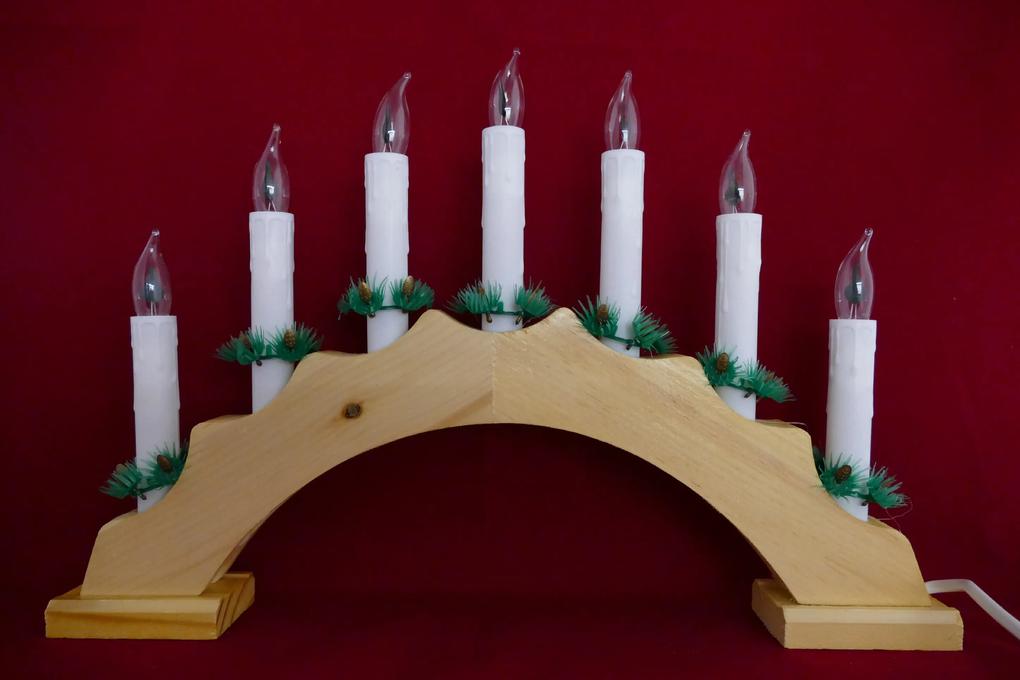 Vánoční dřevěný svícen obloukový, 7 svíček, plamen Barva: Přírodní