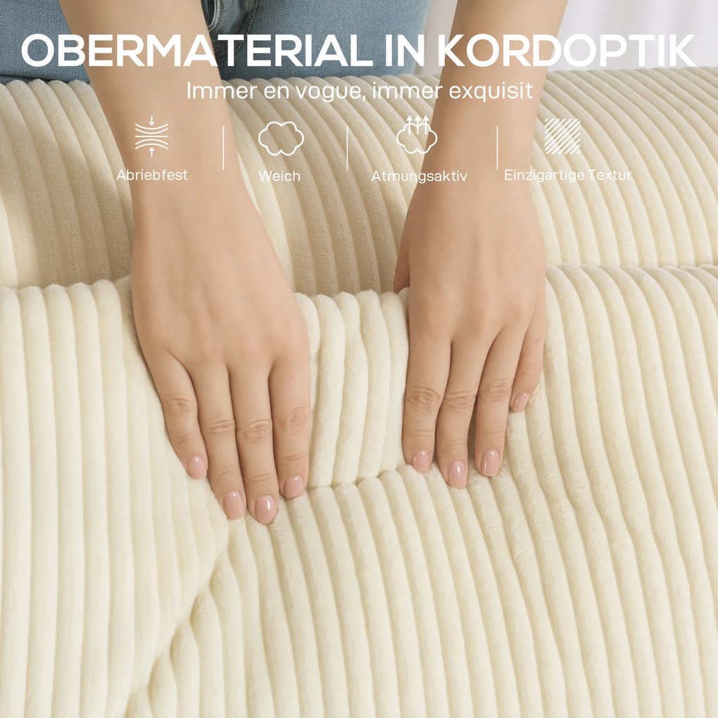 HOMCOM 3místná pohovka, měkká pěnová struktura, široká područka, 2 polštáře, manšestrový potah, béžová