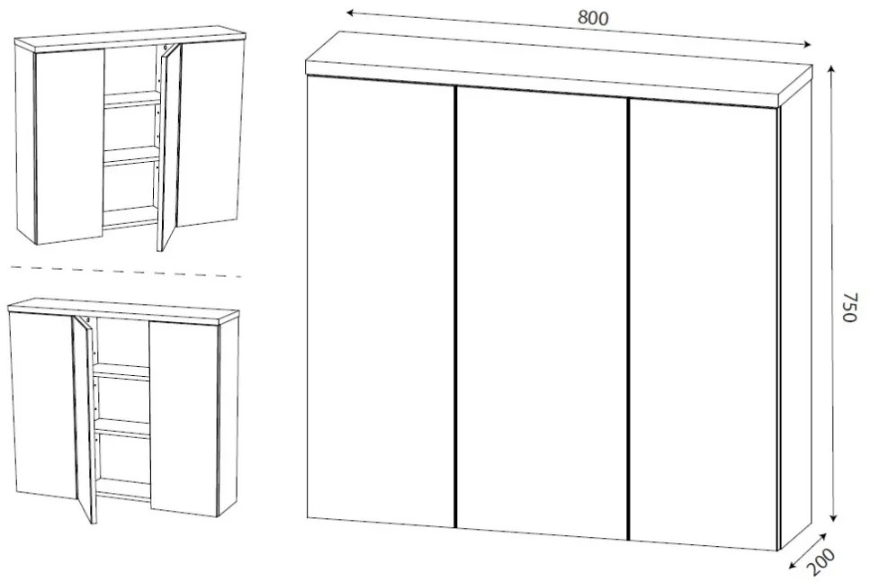 Koupelnová zrcadlová skříňka Grado, dub nox